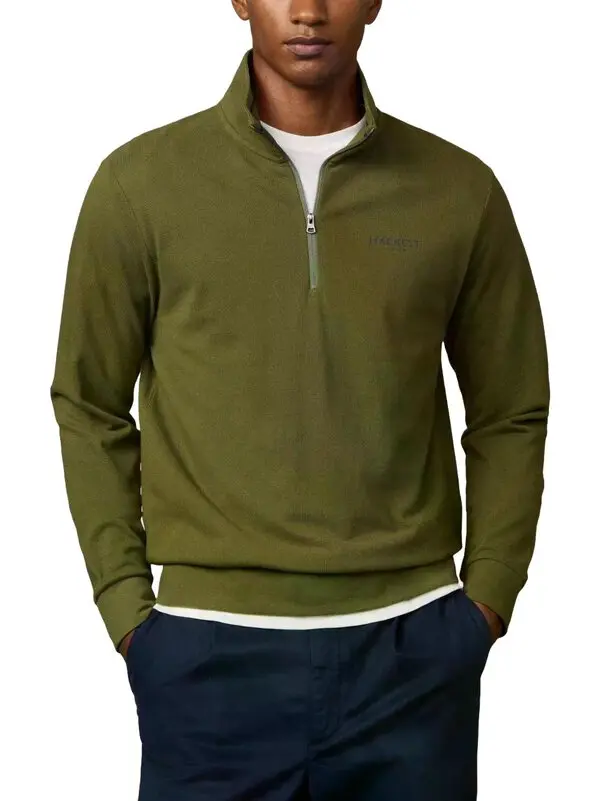 HACKETT LONDON Pique-knit Quarter-zip Sweater - Green