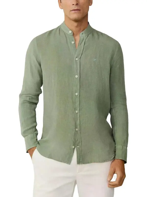 HACKETT  Linen Band-collar Shirt - Green