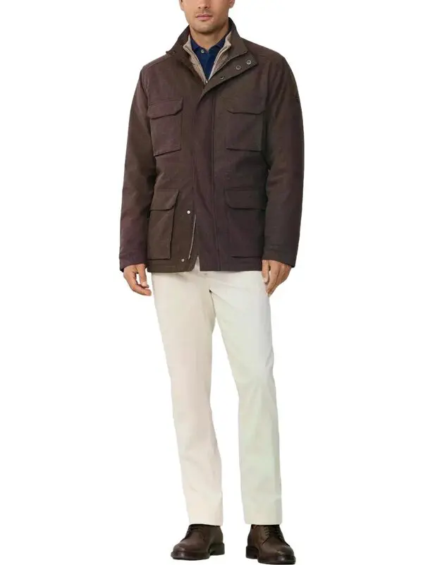 HACKETT LONDON Herringbone High Neck Jacket - Brown