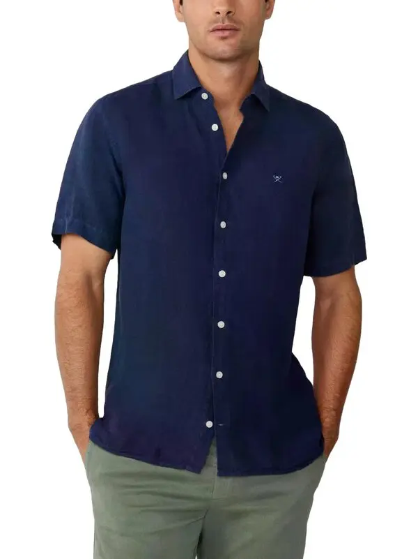 HACKETT  Garment-dyed Linen Shirt - Blue