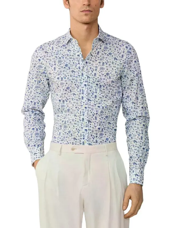 HACKETT LONDON Island-print Kent-collar Shirt - White