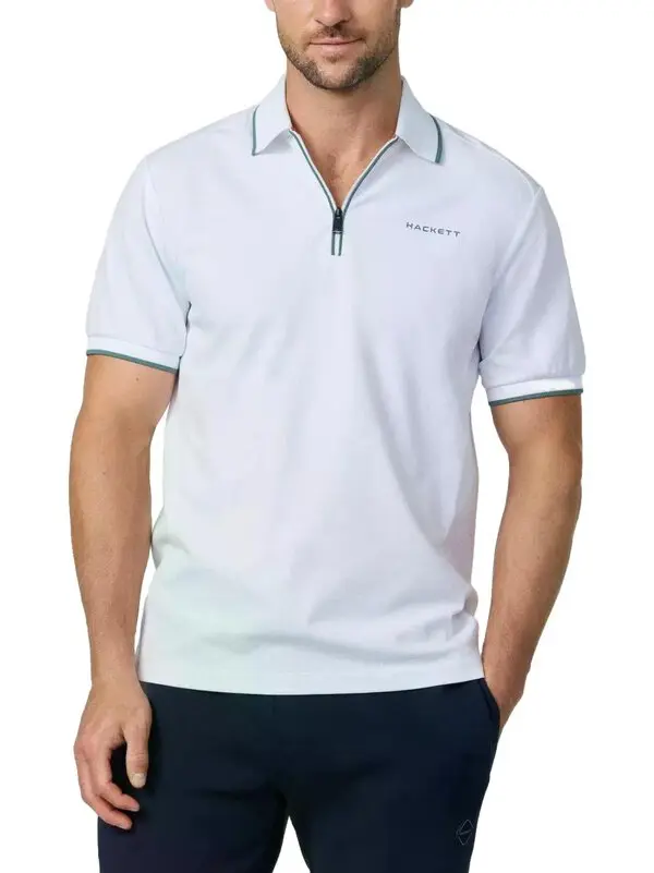 HACKETT LONDON Zip-placket Pique Polo Shirt - White