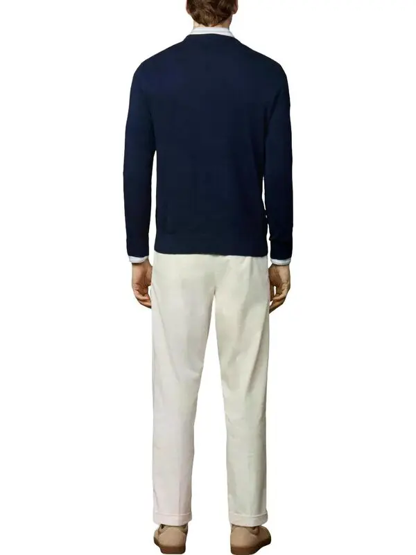 HACKETT LONDON Embroidered V-neck Sweater - Blue