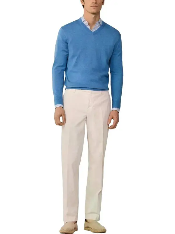 HACKETT LONDON V-neck Sweatshirt With Faux-suede Elbow Patches - Blue