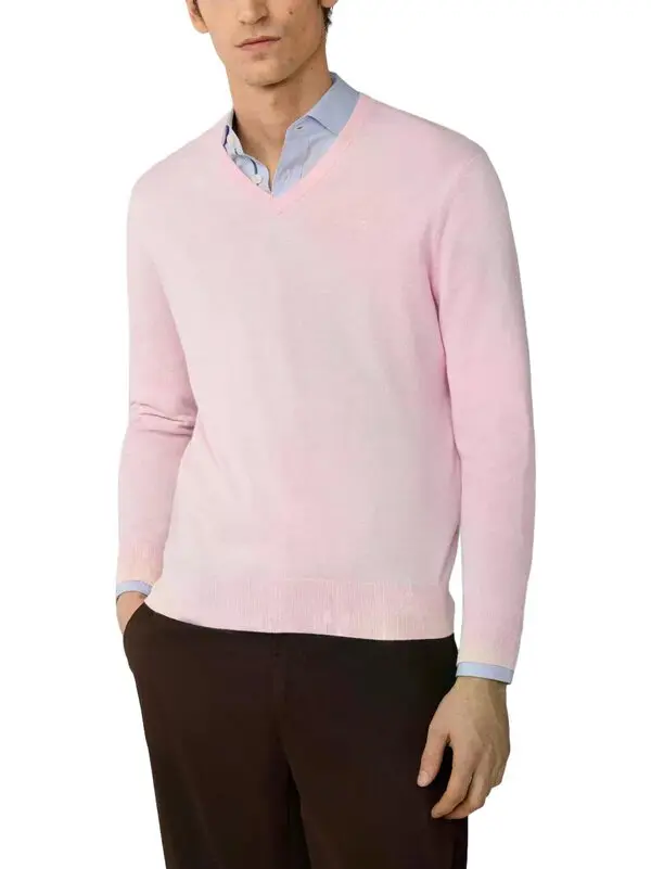 HACKETT LONDON Embroidered Logo V-neck Cotton Jumper - Pink