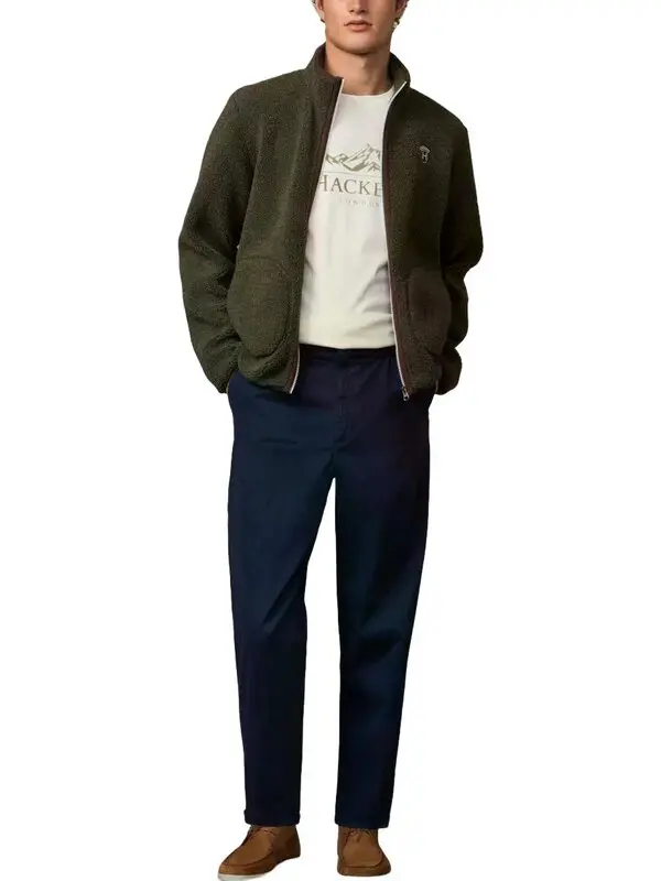 HACKETT LONDON Teddy-fleece Zip Jacket With Embroidered Logo - Green