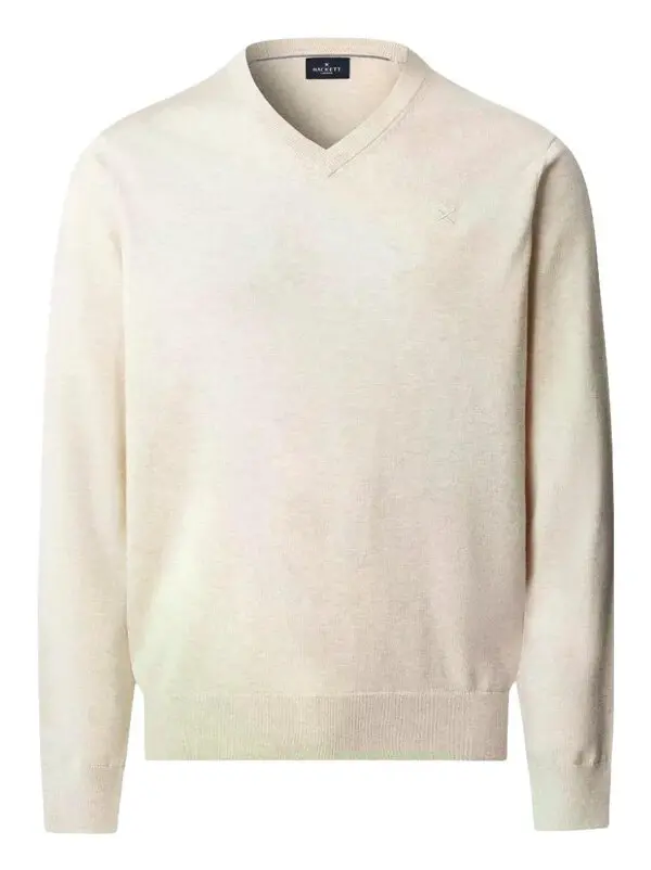HACKETT LONDON V-neck Sweater With Embroidered Logo - Neutrals