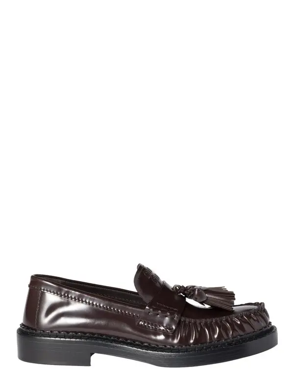 Miu Miu Polished Leather Tassel Loafers - Black