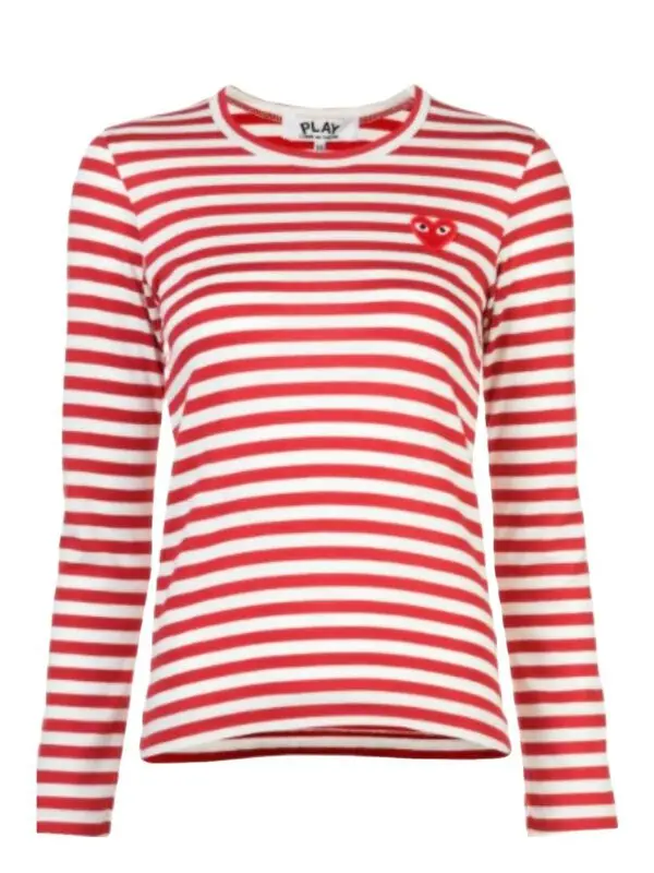 Play Comme Des Garcon Striped Long Sleeve T-shirt With Heart Motif - Multicolor