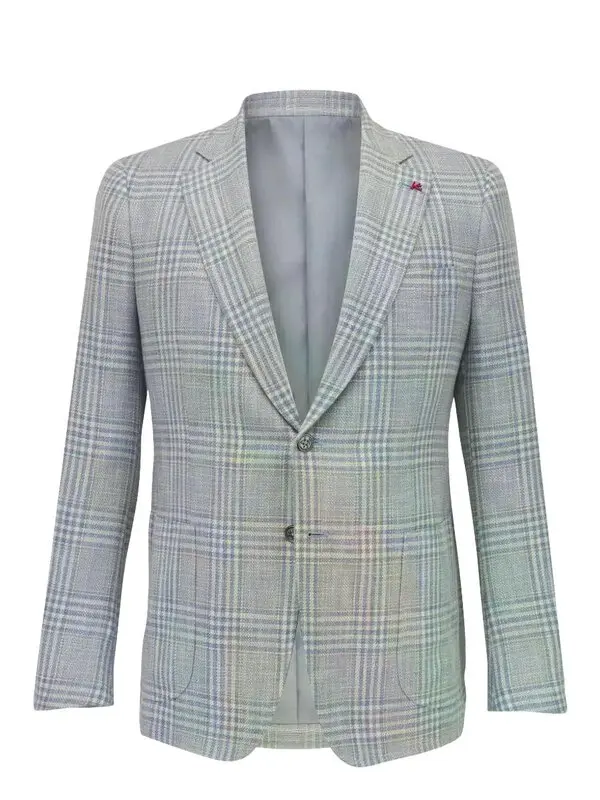 Isaia Check-pattern Notched-lapel Blazer - Blue