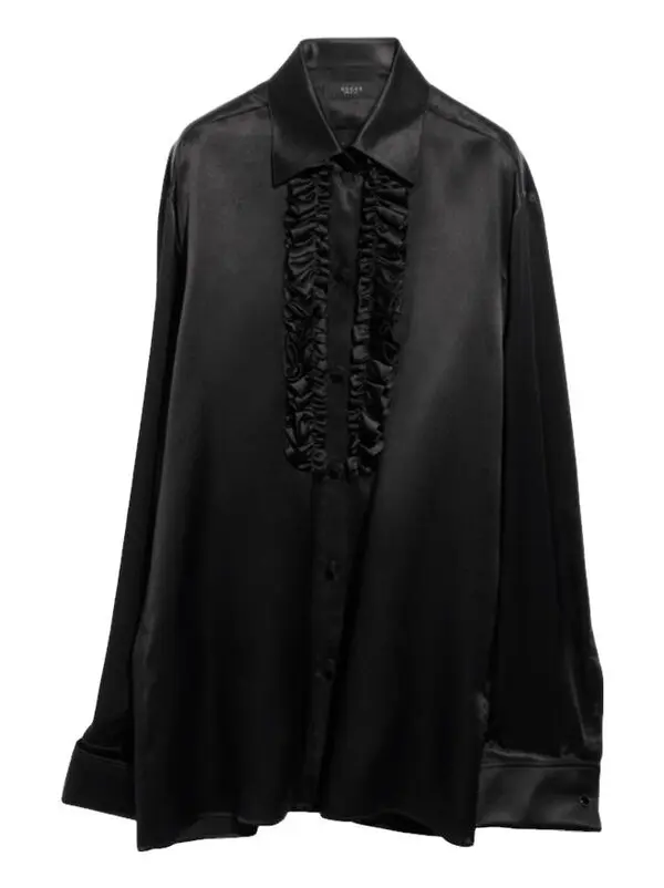Gucci Silk Satin Shirt With Rouches - Black