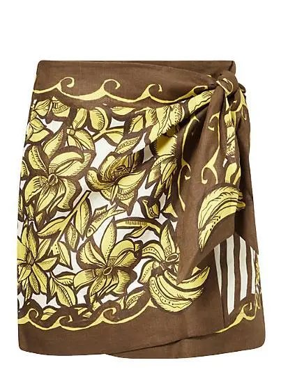 ALEMAIS Graphic Pattern Hemp Mini Skirt - Yellow