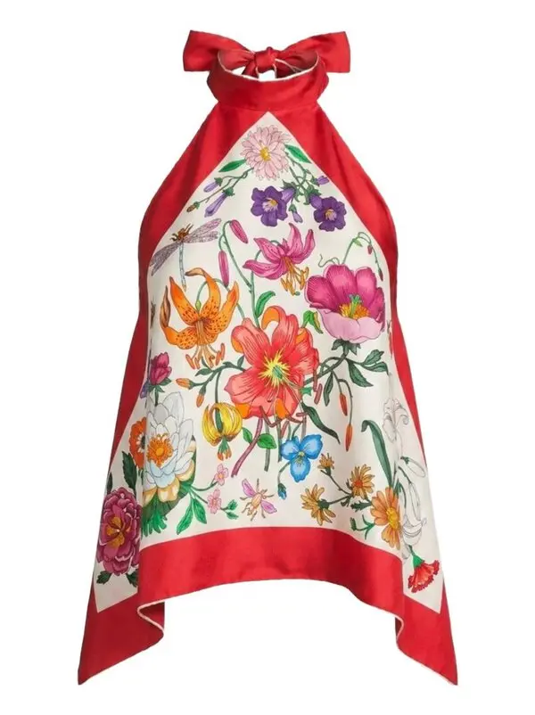 Gucci Halter Neck Printed Silk Top - Multicolor