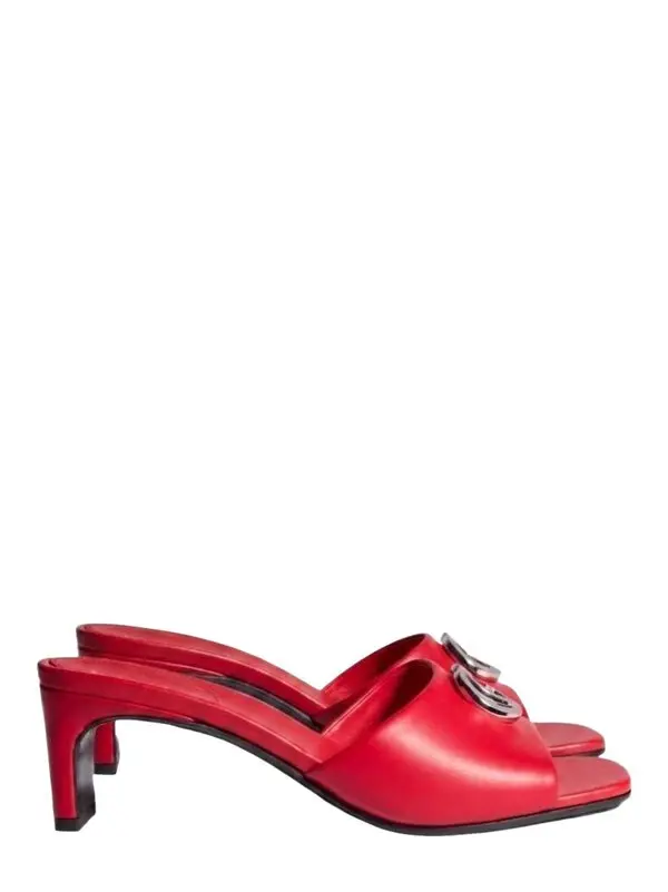 Gucci Double G Embellished Square Toe Slide Sandals - Red