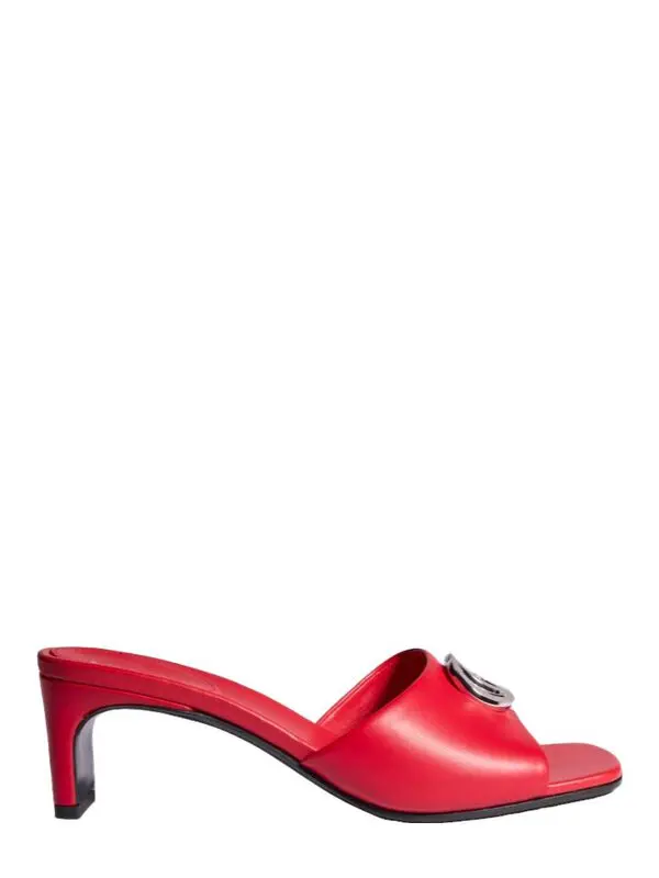 Gucci Double G Embellished Square Toe Slide Sandals - Red