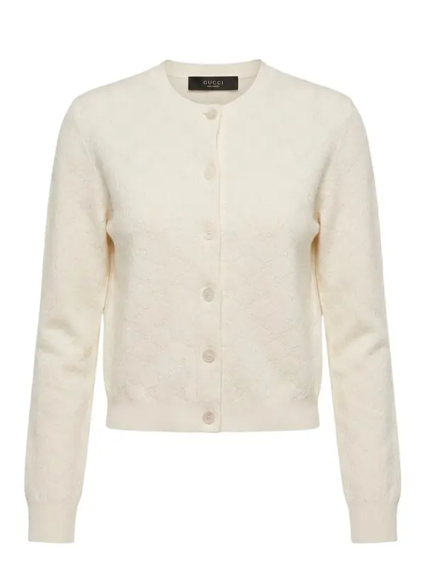 Gucci Gg Fine Viscose Jacquard Cardigan - White