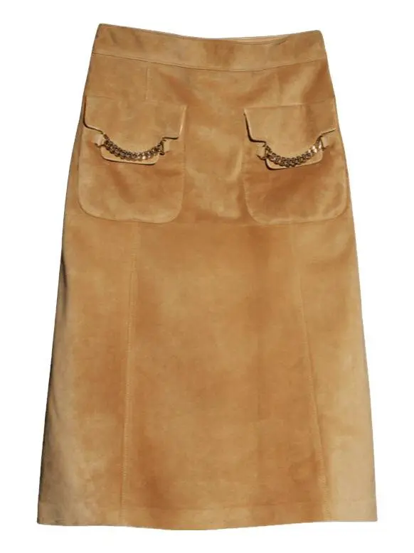 Gucci Chain Detail Leather Skirt - Camel
