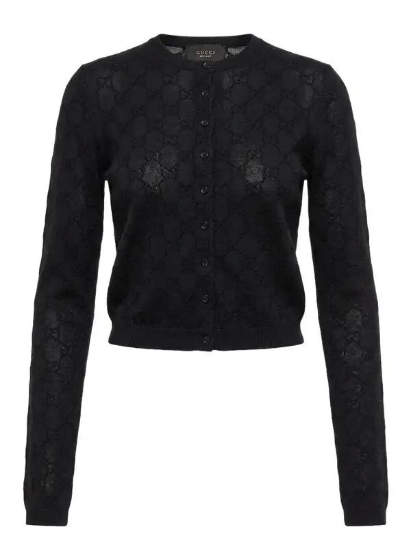 Gucci Monogram Sheer Cardigan - Black