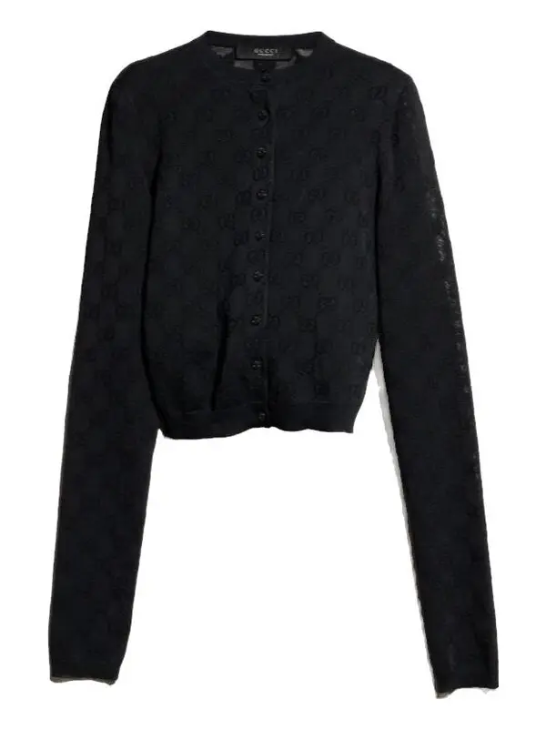 Gucci Monogram Sheer Cardigan - Black