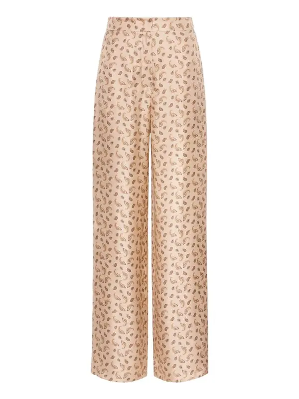 Max Mara Palazzo Trousers With Paisley Print - Nude