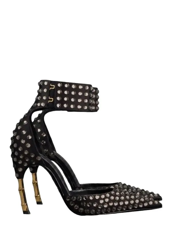 Gucci Castello Studded Pointed Toe Pumps With Bamboo Heel - Black