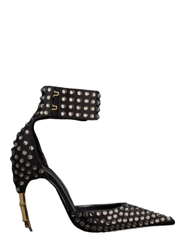 Gucci Castello Studded Pointed Toe Pumps With Bamboo Heel - Black