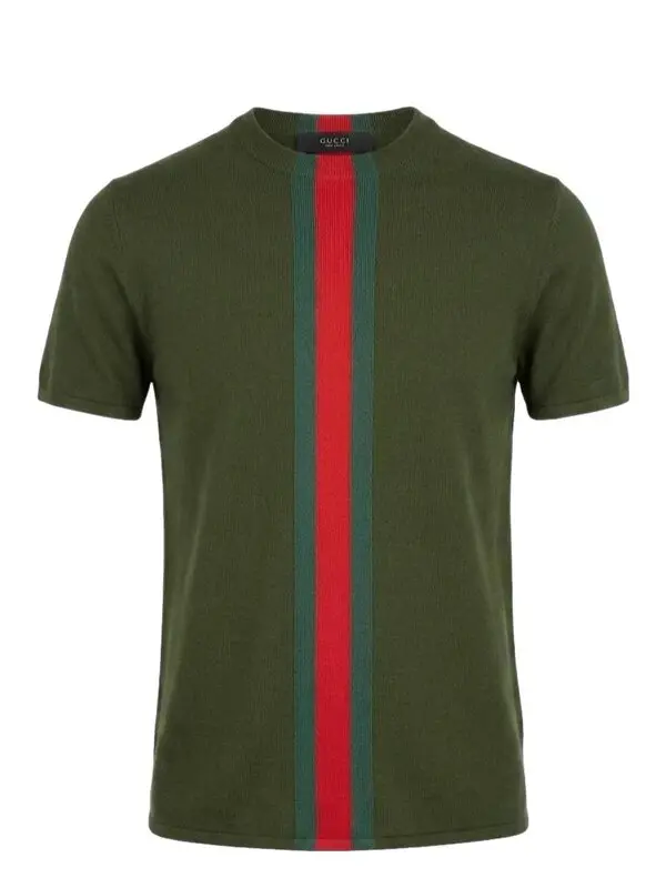 Gucci Knit Cotton T-shirt With Web Intarsia - Green