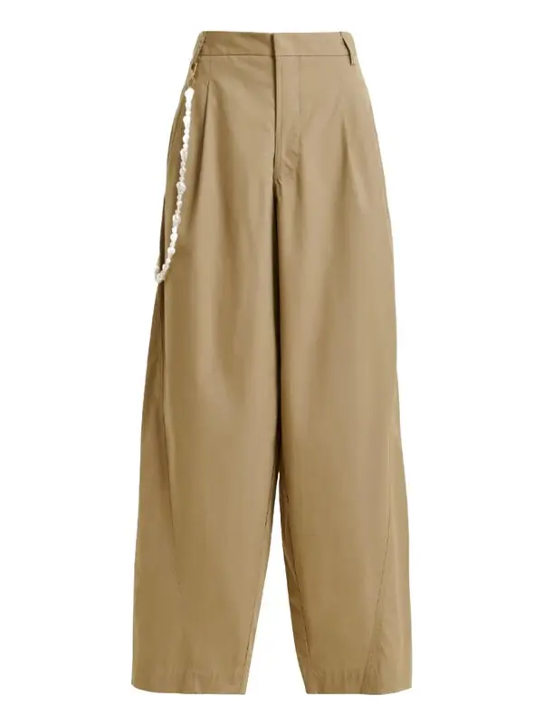 Essentiel Antwerp Beige Wide-leg Trousers With Pleats And Pearl Detailing - Green