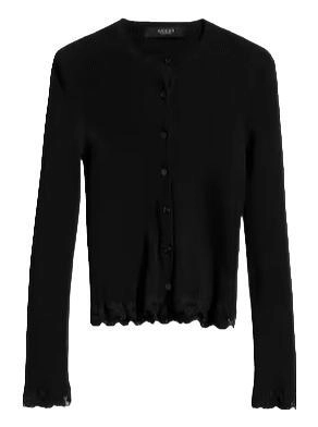 Gucci Fine Matte Viscose Rib Cardigan With Lace Detail - Black