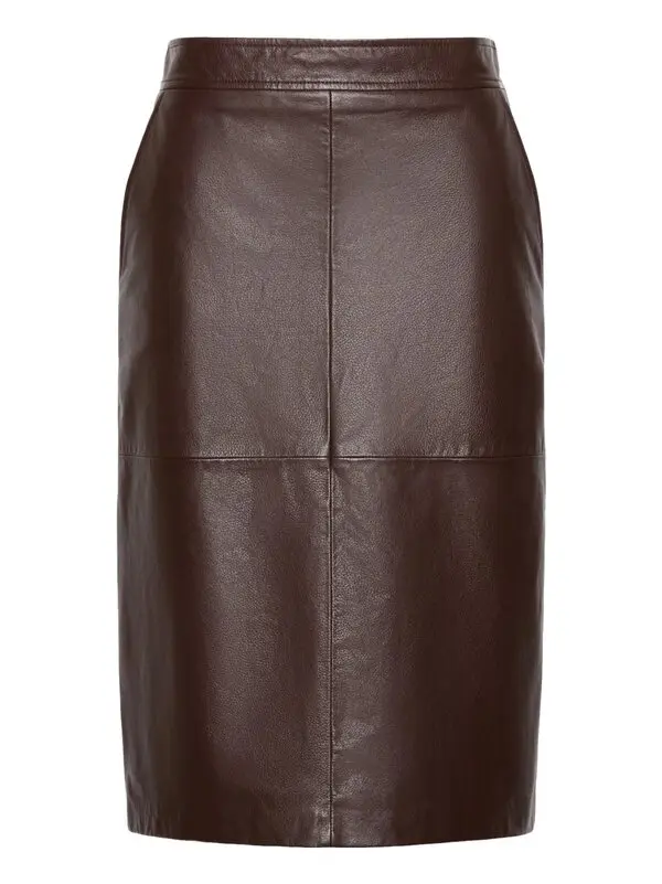Max Mara Leather Midi Skirt - Bordeaux