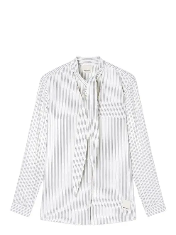 Emporio Armani Striped Tie-neck Shirt - White