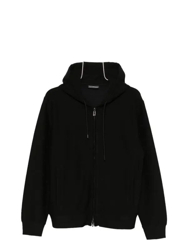 Emporio Armani Full Zip Hoodie With Drawstring Hood - Black