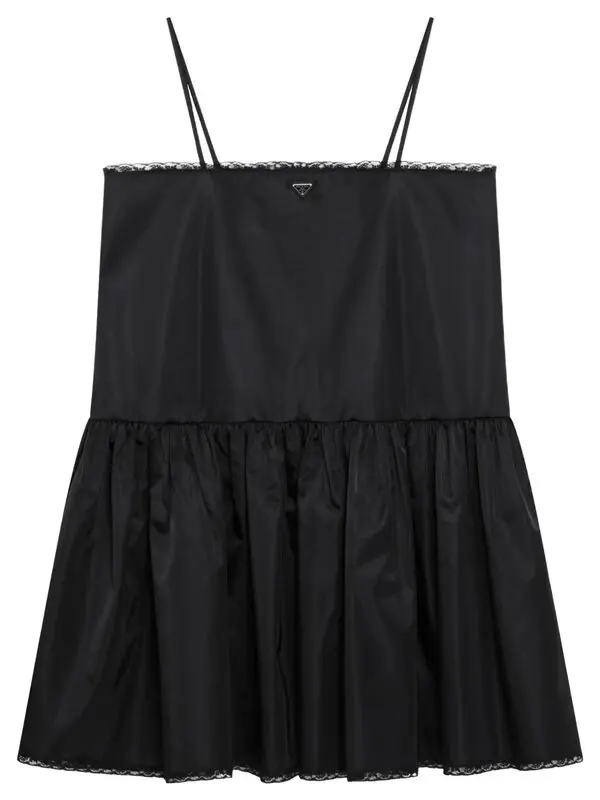 Prada Re-nylon Mini Dress With Lace Trim - Black