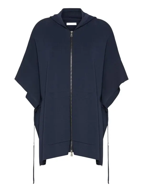 Max Mara Short-sleeve Zip Hooded Sweater With Pleated Details - Ultramarine