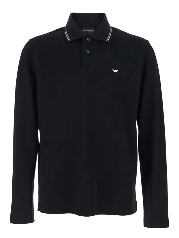 Emporio Armani Logo Long Sleeve Polo Shirt - Black
