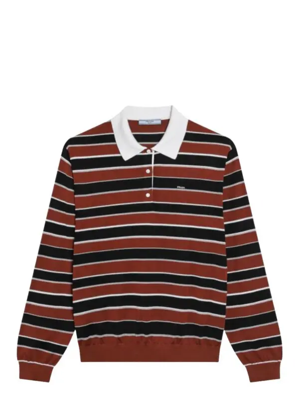 Prada Striped Silk Long Sleeve Polo Shirt - Black