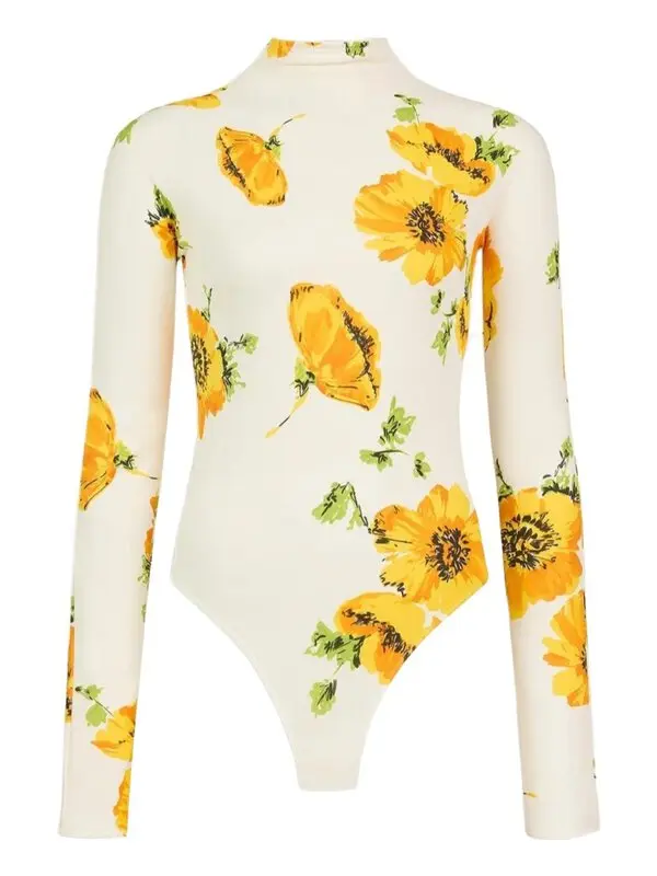 Alaïa Long-sleeved Printed Bodysuit - White/yellow