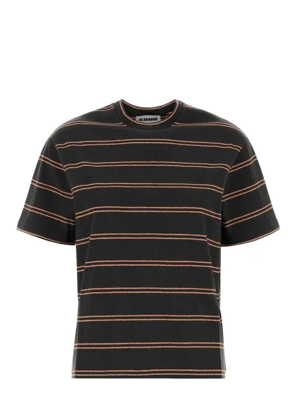 JIL SANDER Striped Embroidered T-shirt - Black