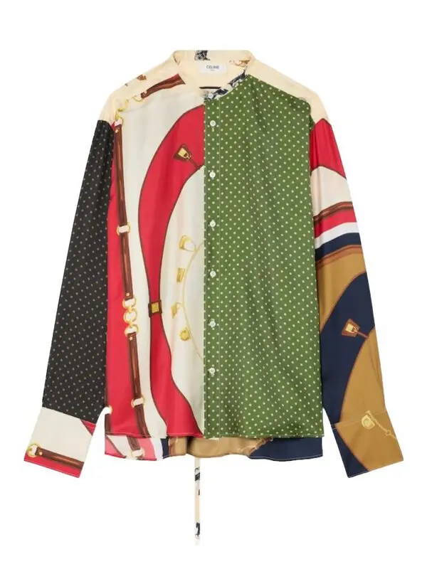 Celine Loose Shirt In Printed Silk Twill - Multicolor