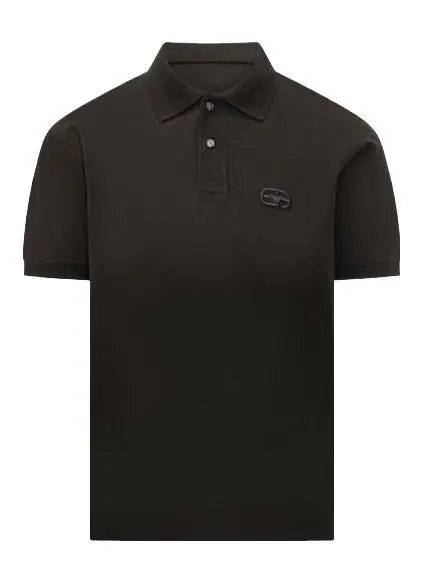 Emporio Armani Logo Embroidered Short-sleeved Polo Shirt - Black