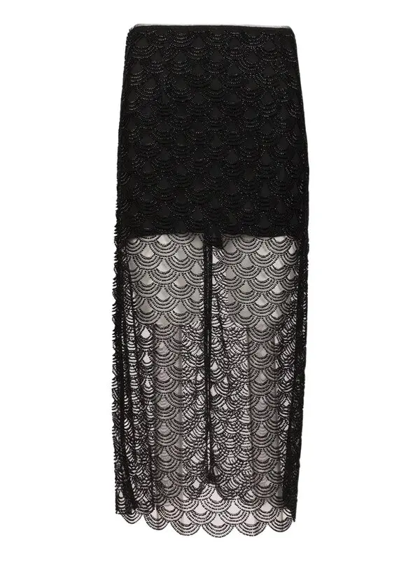 ROTATE BY BIRGER CHRISTENSEN Sequin Embellished Scalloped Hem Midi Skirt - Black