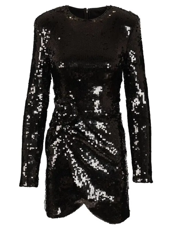 ROTATE BY BIRGER CHRISTENSEN Draped Sequin Mini Dress - Black