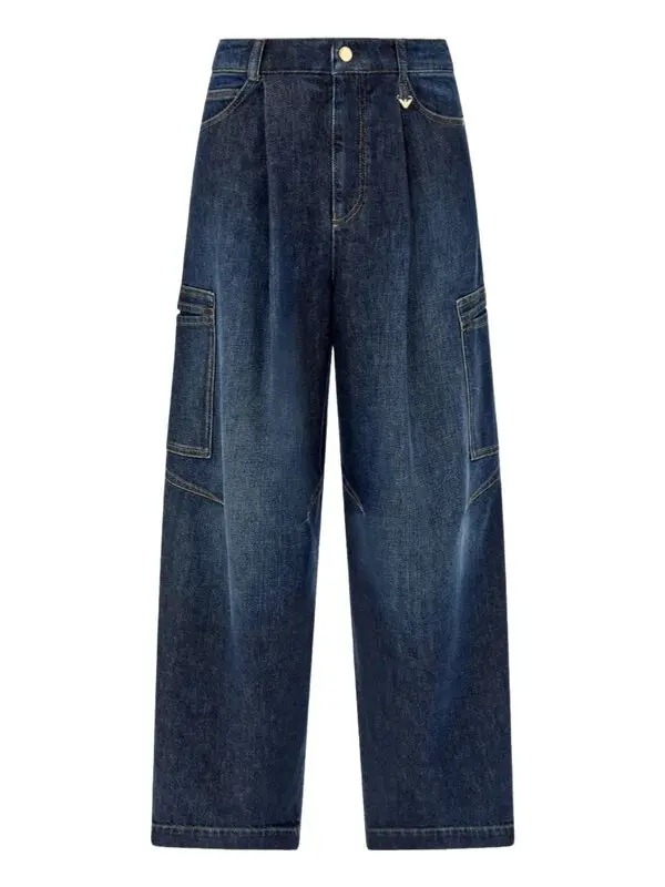 Emporio Armani Pocket Pleated Wide-leg Jeans - Blue