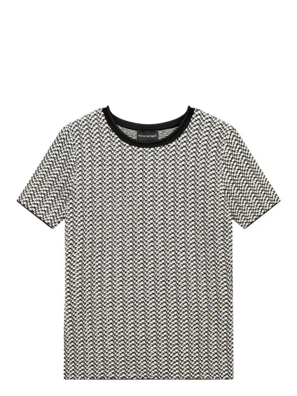 Emporio Armani Geometric Pattern Crew Neck Short Sleeve Top - Black