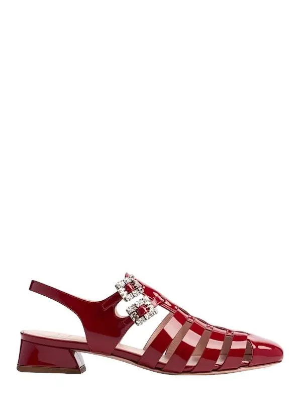 ROGER VIVIER Mini Tres Vivier Leather Flats - Red