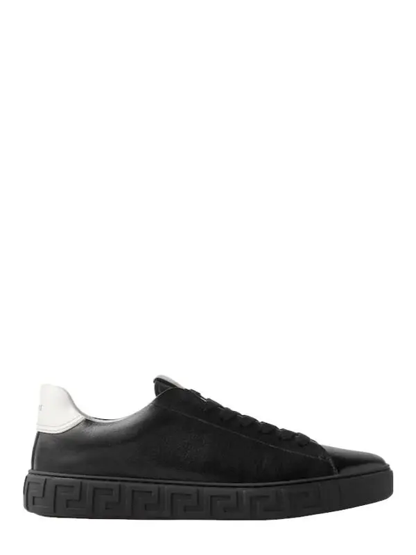 Versace Greca Leather Low Top Sneakers - Black