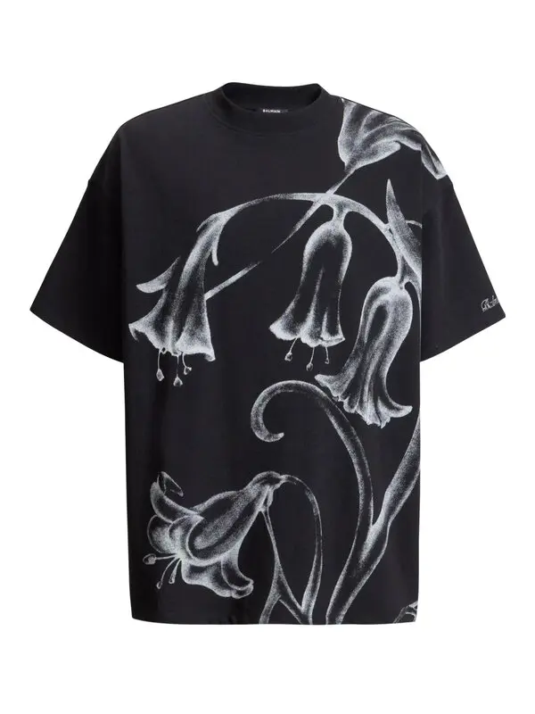 Balmain Printed Flower T-shirt - Black