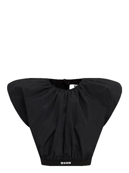MSGM Logo Elastic Hem Cropped Top - Black