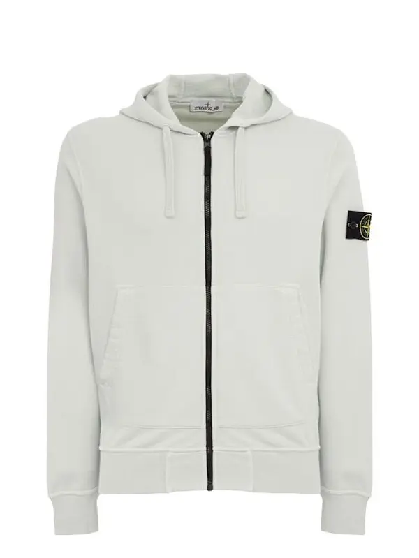 Stone Island Logo Cotton Zip Hoodie - White