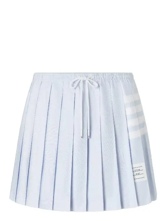 Thom Browne Pleated Mini Skirt With Drawstring And Signature Detailing - Light Blue